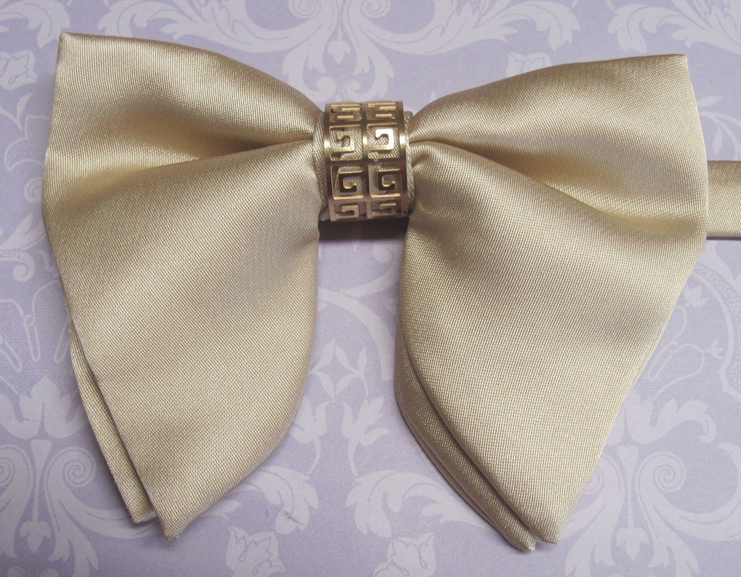 Mens Champagne Gold With Gold or Silver Knot Cover 2 Tiered Tear Drop Bow Tie With Custom Double ...