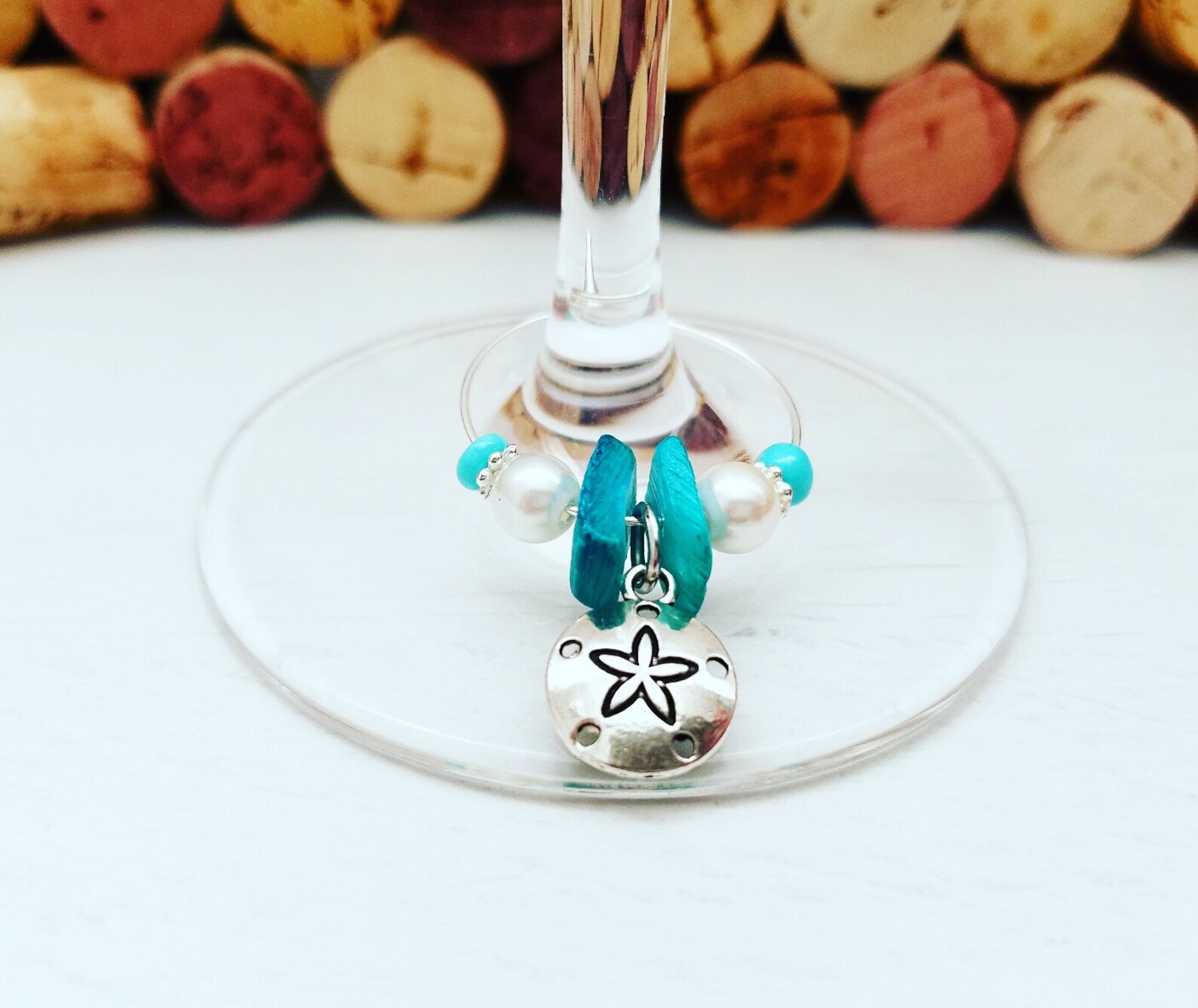 BEACH WINE CHARMS, Beach Theme Wedding Gift - Wine Glass Charms, Wine ...