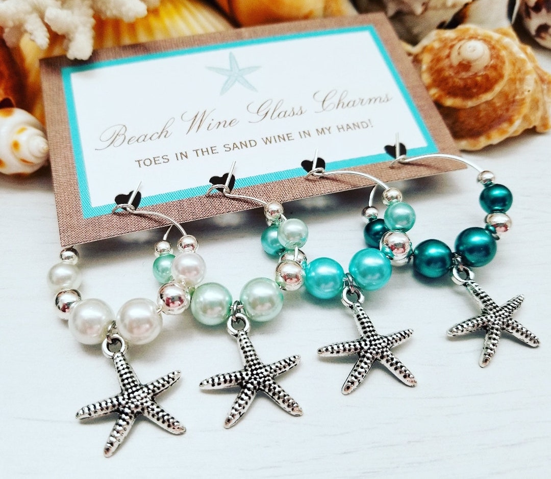 Starfish Wine Glass Charms - Set of 4 - Beach Theme Gifts - Beach Wine ...