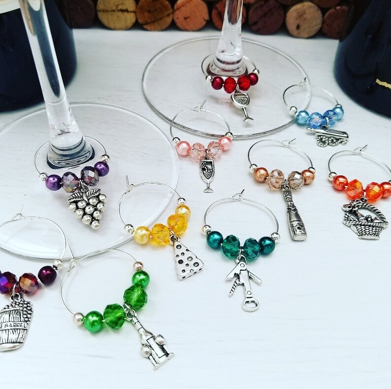 10 WINE GLASS CHARMS - Wine Tasting Party Decor | Housewarming Hostess ...