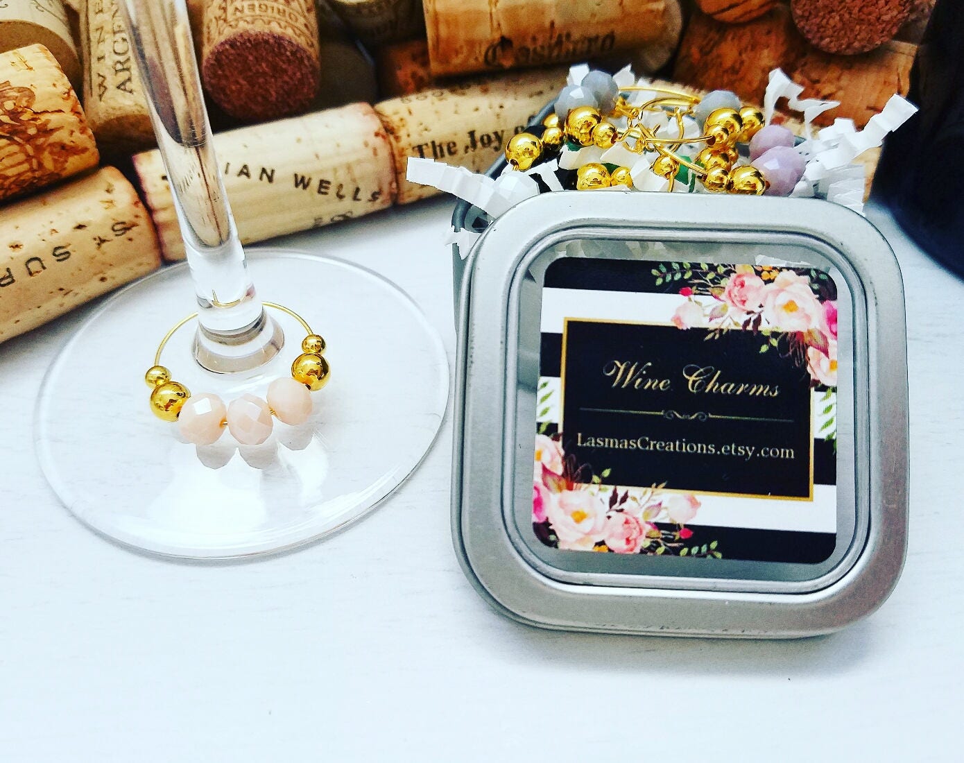 6 WINE GLASS CHARMS Gift for Wine Lover Gold Plated Wine | Etsy