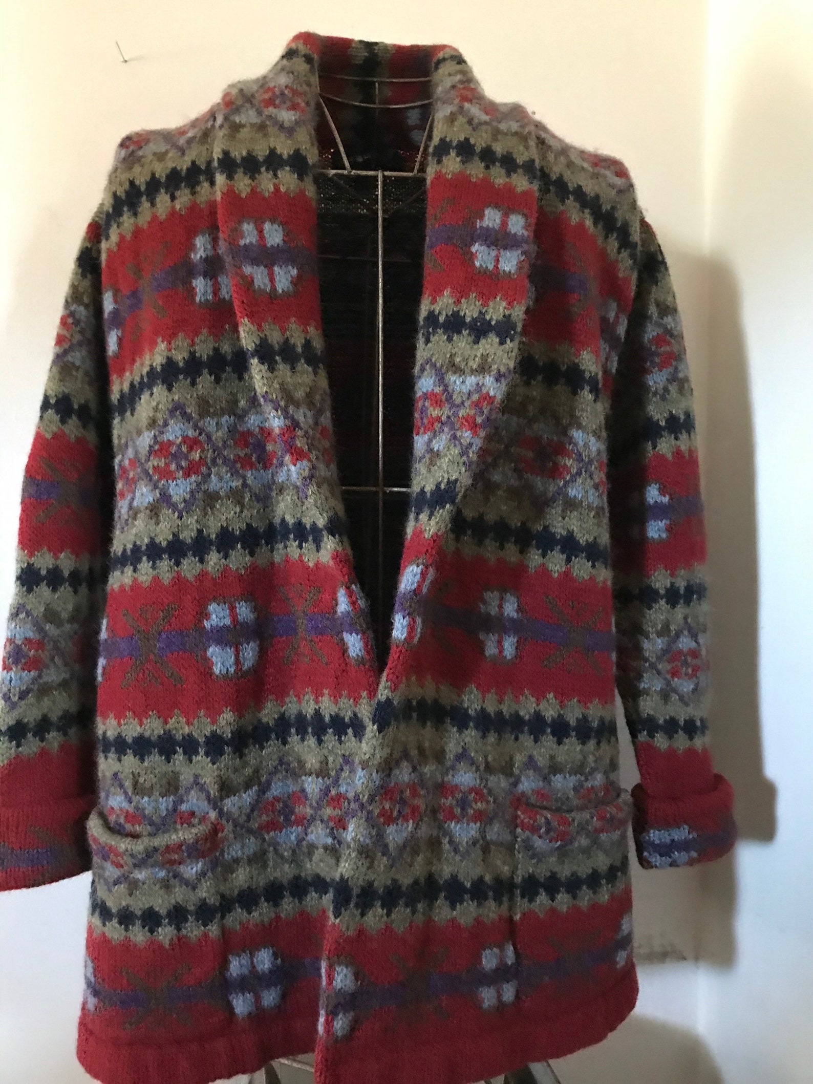 Ralph Lauren Sweater Coat Hand Knit Wool Fair Isle Cardigan Nordic ...