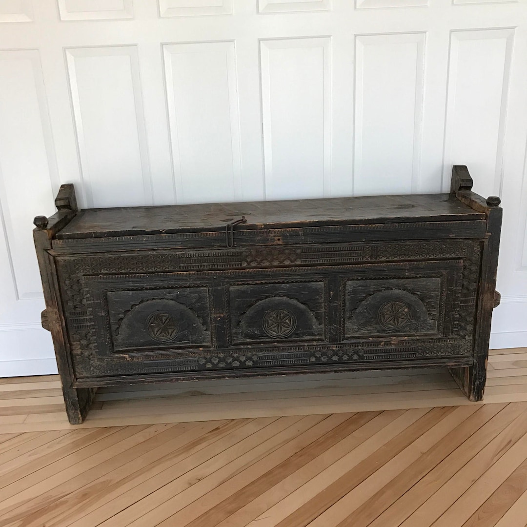 Antique Dowry Chest Indian Chest 19th C Carved Wood Wedding Chest ...