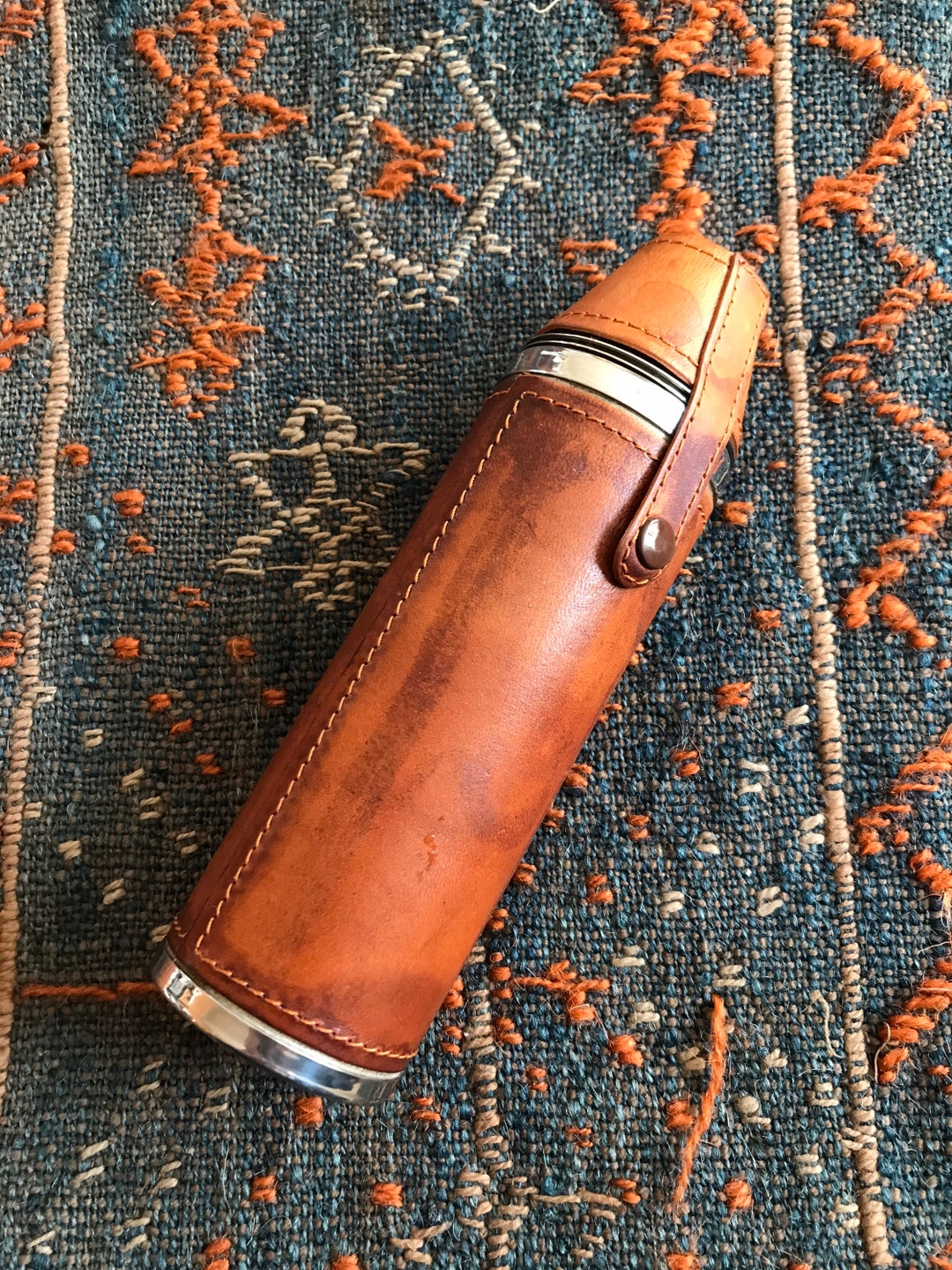 Antique Leather Flask Scotch Whiskey Cocktail Silver Metal Hip Flask ...