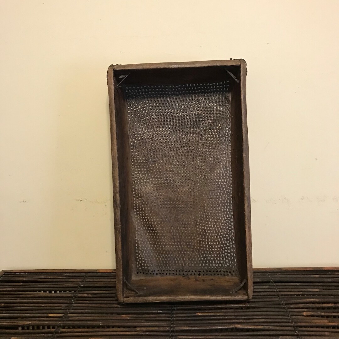 Antique Wood Sifter Tribal Leather Primitive Industrial Tray Shaker ...