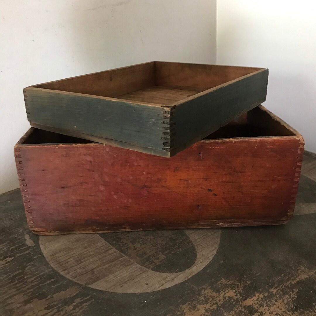 Antique Factory Boxes Industrial Factory Bins Painted Wood Trays ...