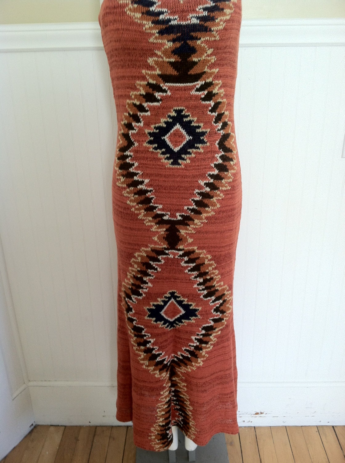 Ralph Lauren Hand Knit Dress Tribal Maxi Dress Skirt Cotton Silk Linen ...
