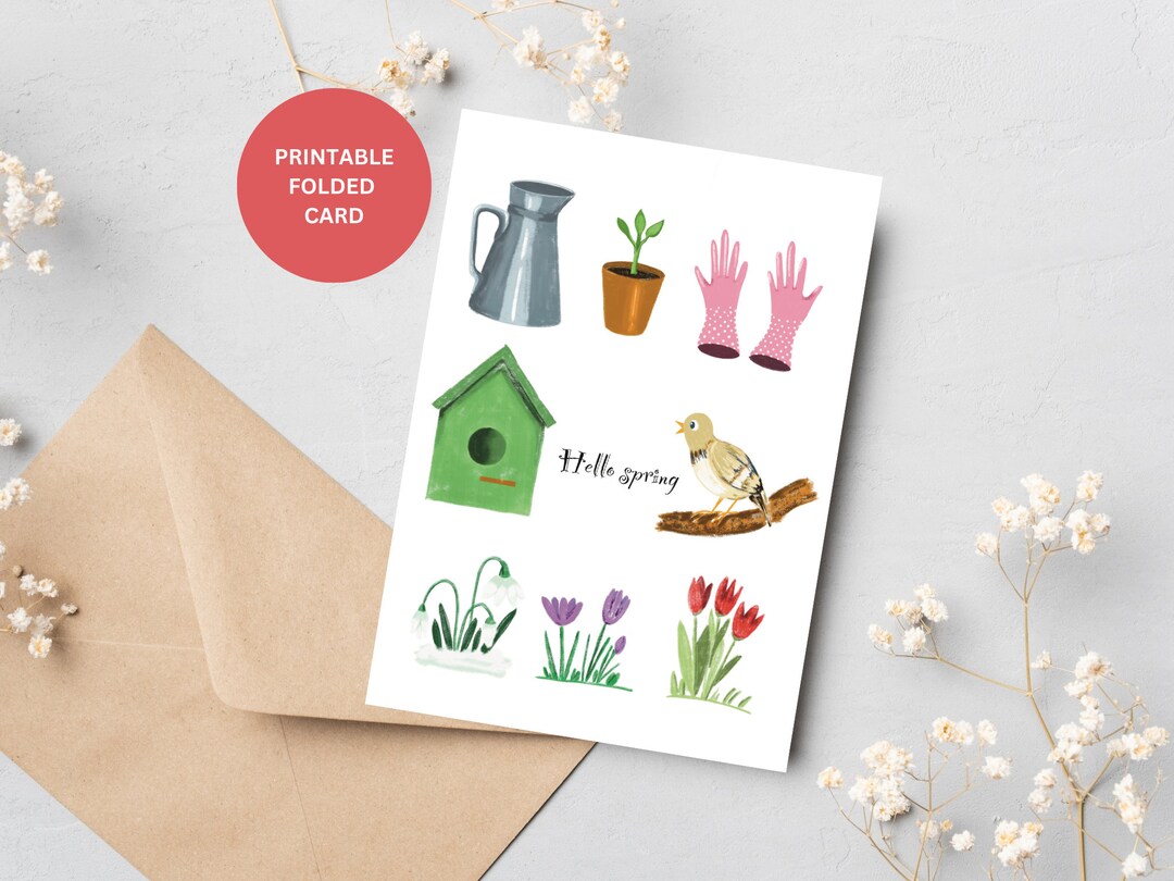 Hello Spring Printable Greeting Card, Spring Day Activities Card ...