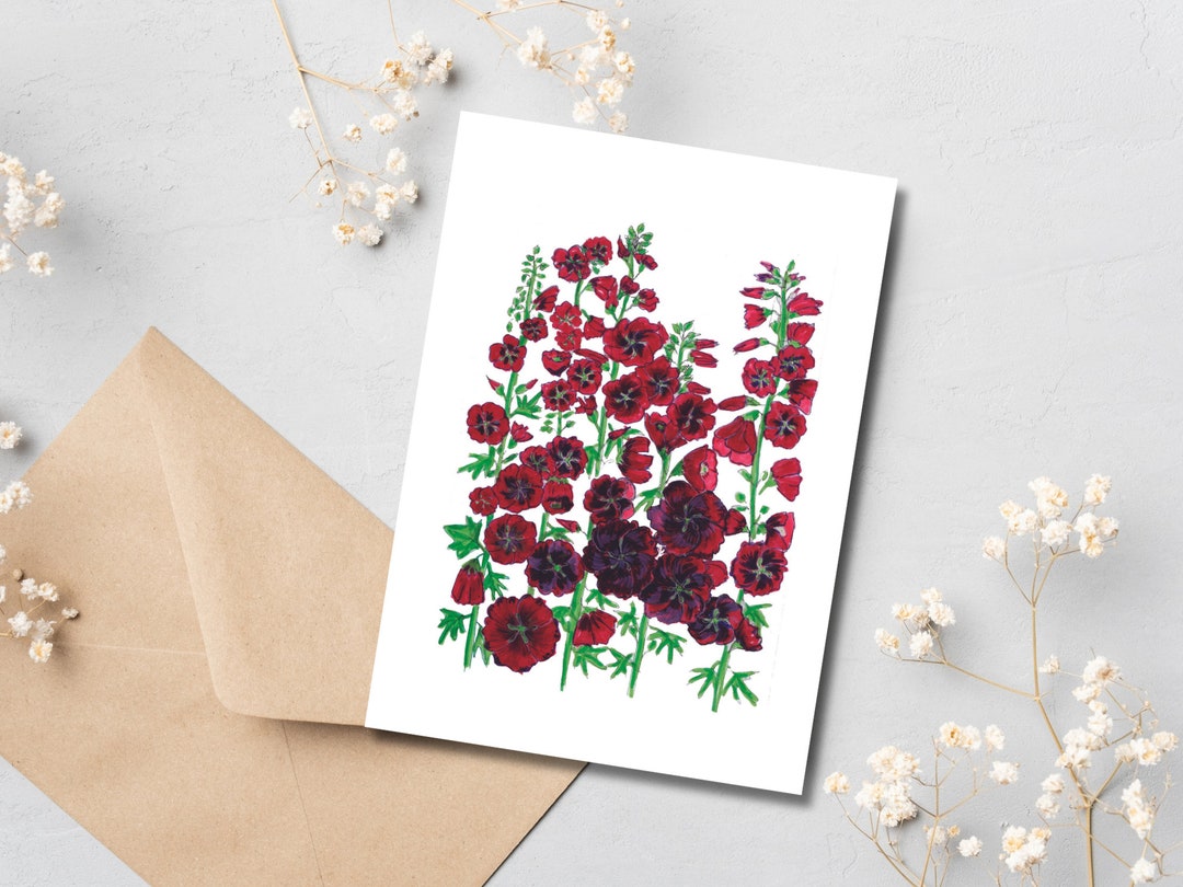 Red Flowers A6 Card, Flowers Greeting Card, Flower Note Cards, Floral ...