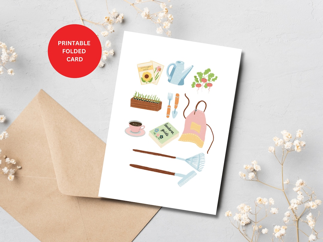 Printable Card for Gardener, Greeting Card With Gardener Tools ...