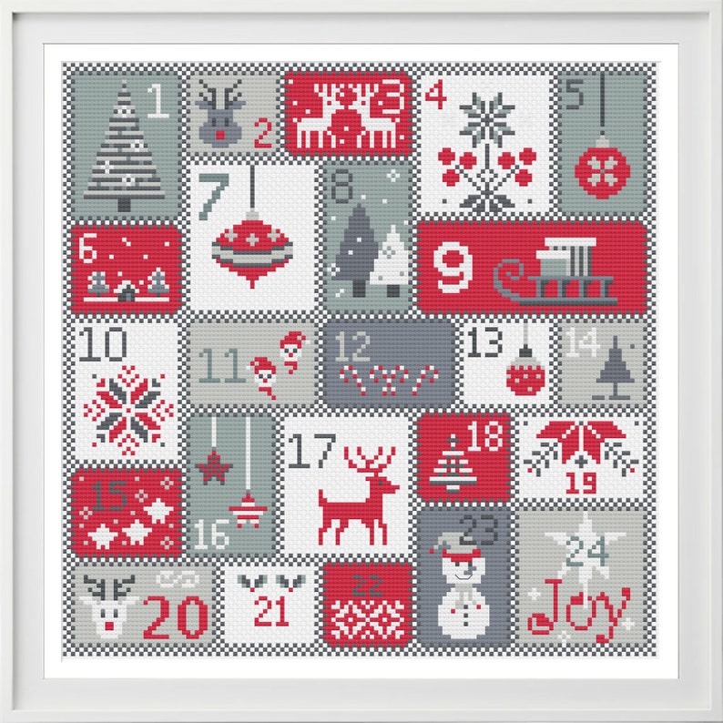 Christmas Cross Stitch Pattern Advent Calendar 24 Days Count - Etsy UK