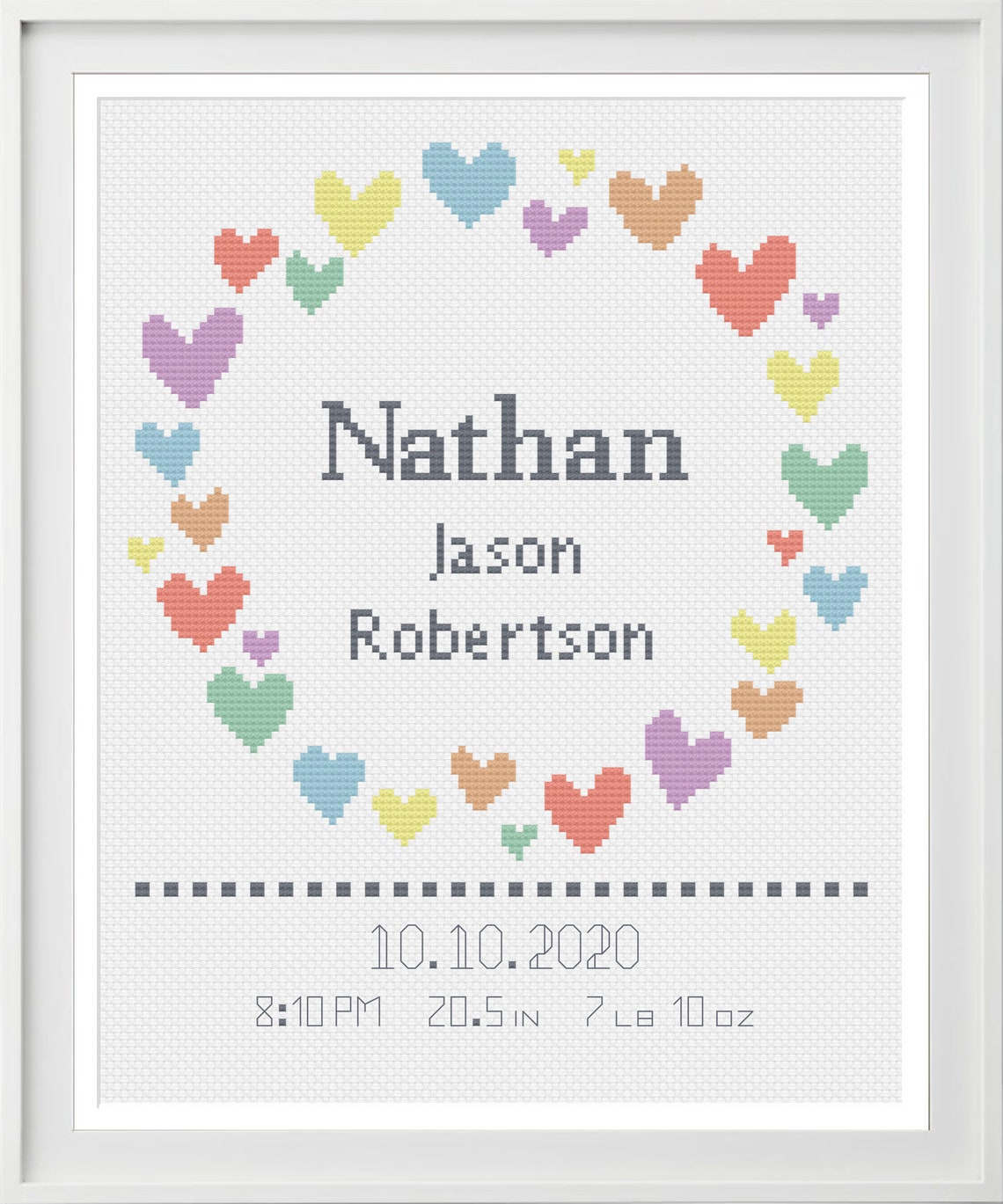 Cross Stitch Pattern Baby Birth Sampler, Birth Announcement, Hearts ...