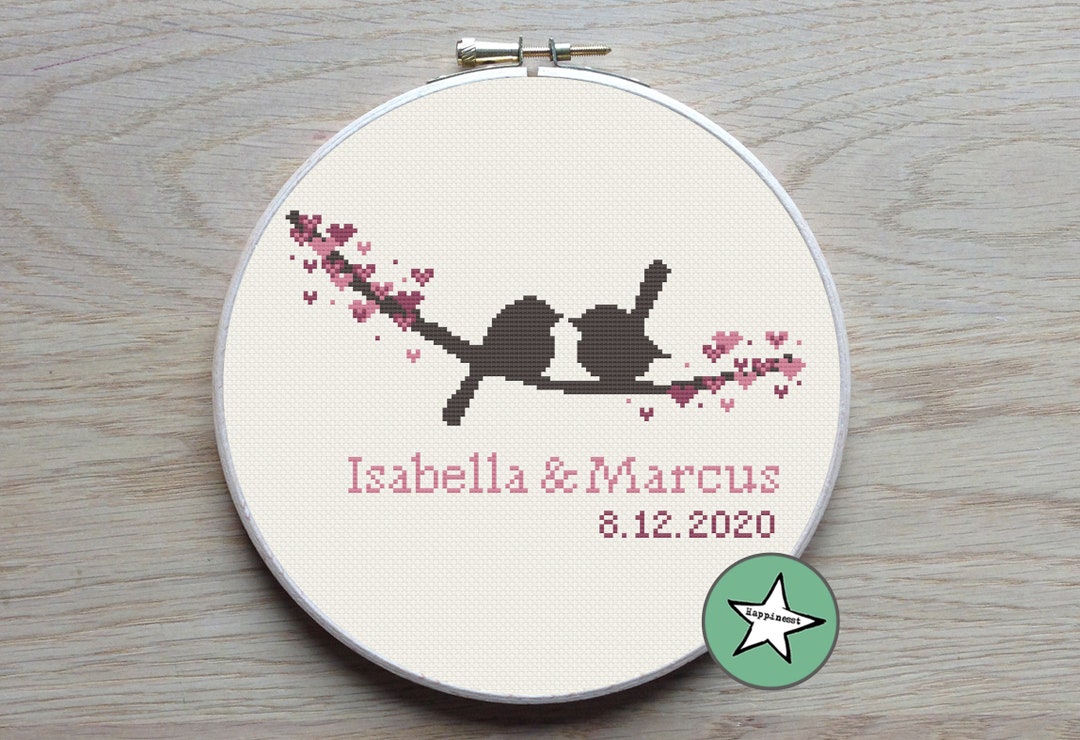 Wedding Cross Stitch Pattern: Love Birds Customizable DIY (PDF Pattern ...