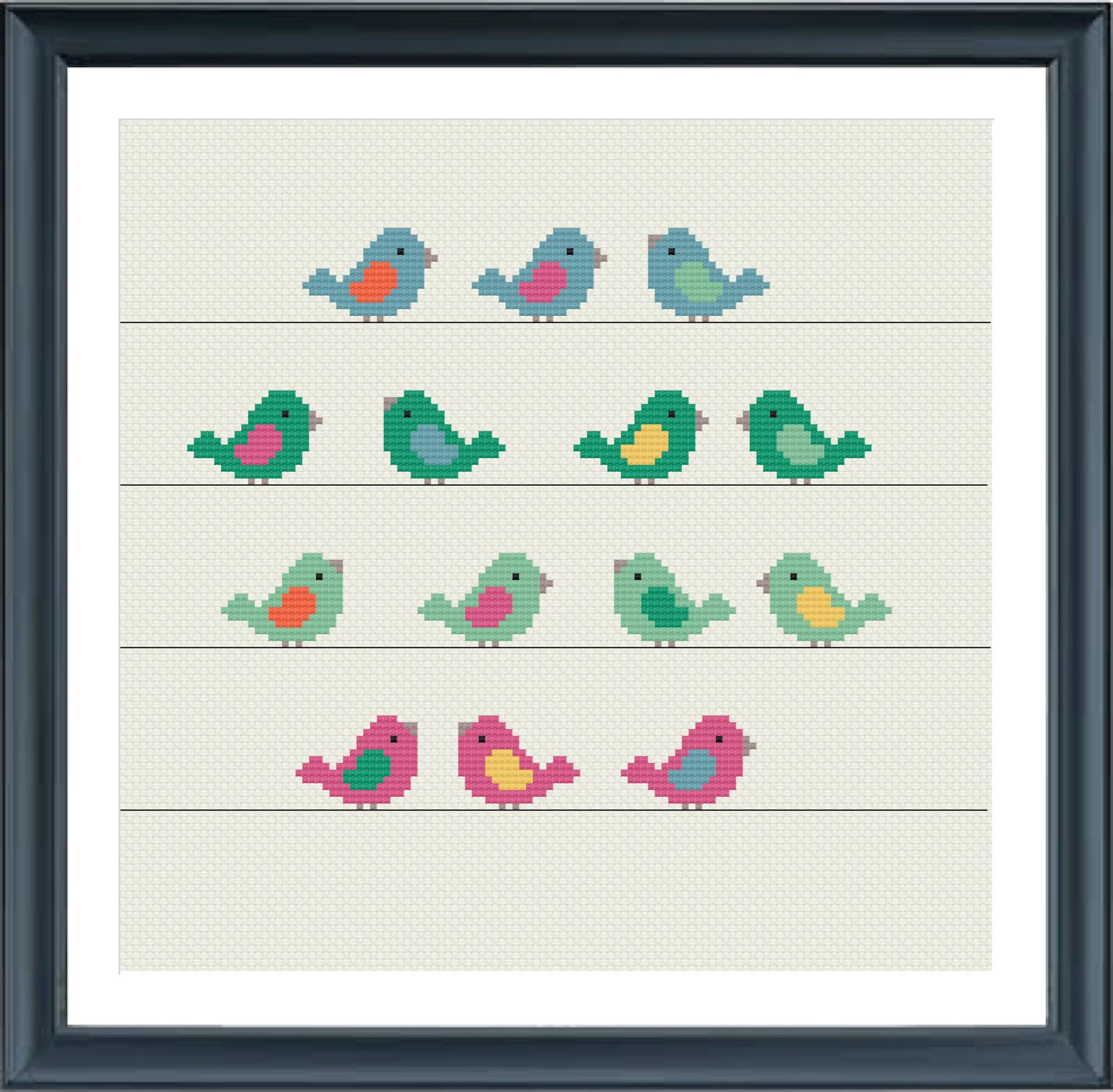 Counted Cross Stitch Pattern Birds Birds in a Row DIY | Etsy