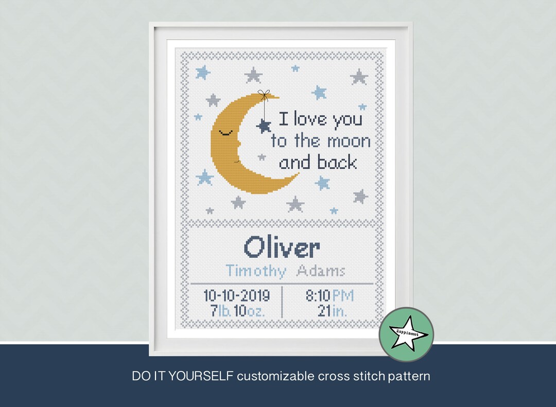 Cross Stitch Pattern Baby Birth Sampler, Birth Announcement, I Love You ...