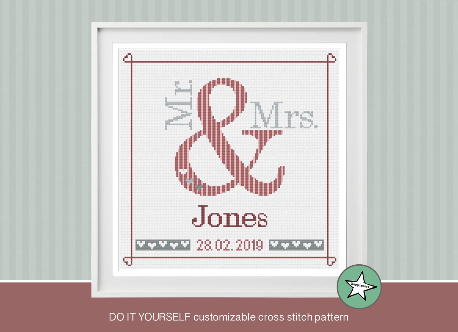 Wedding Cross Stitch Pattern Mr & Mrs DIY Customizable | Etsy