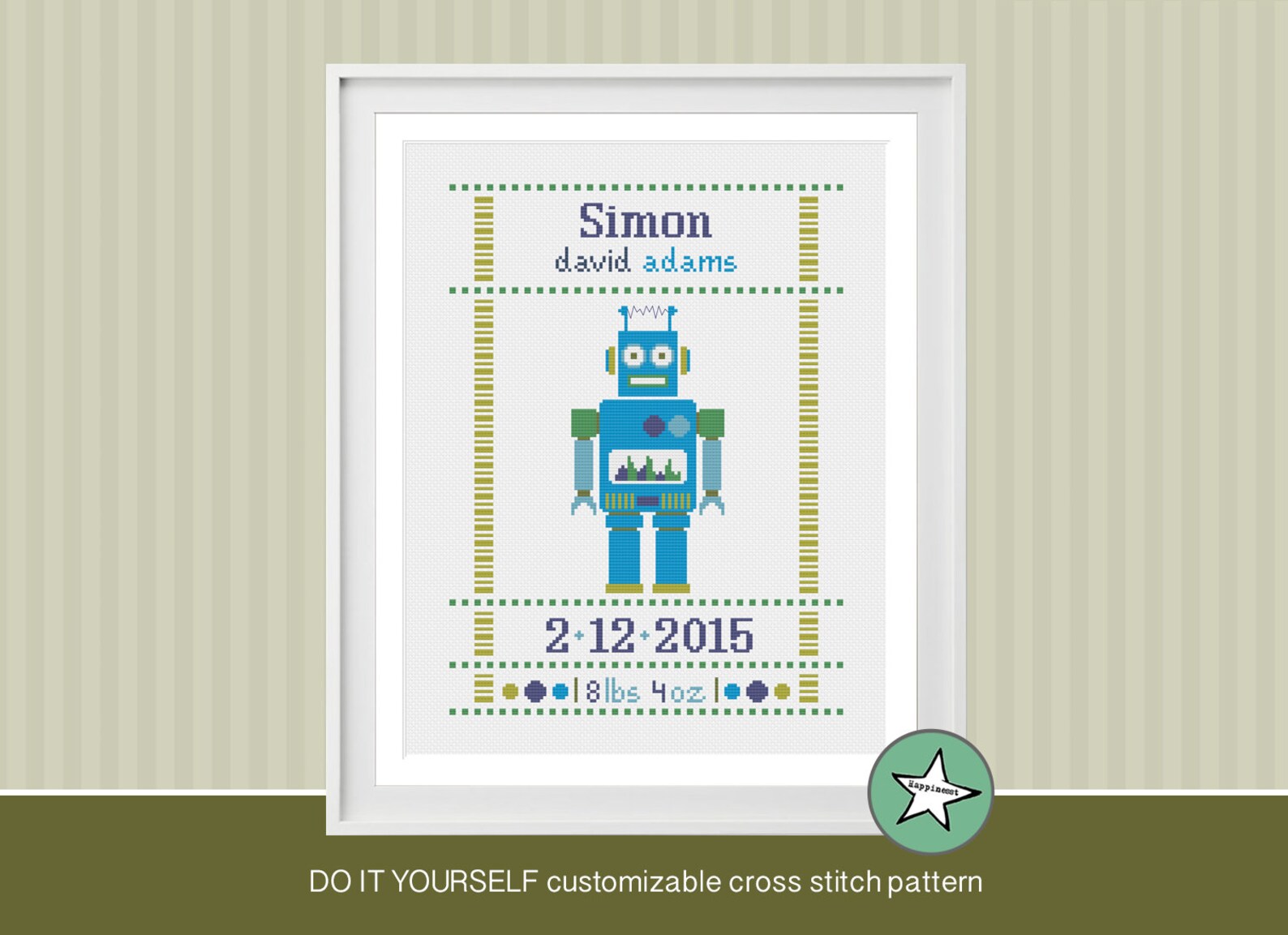 Cross Stitch Baby Birth Sampler Birth Announcement Robot - Etsy