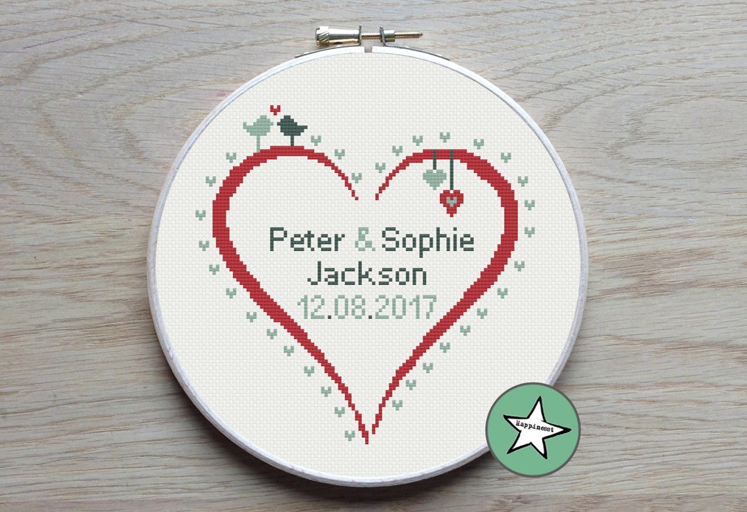 Wedding Cross Stitch Pattern, Heart Customizable, Modern Pattern ...