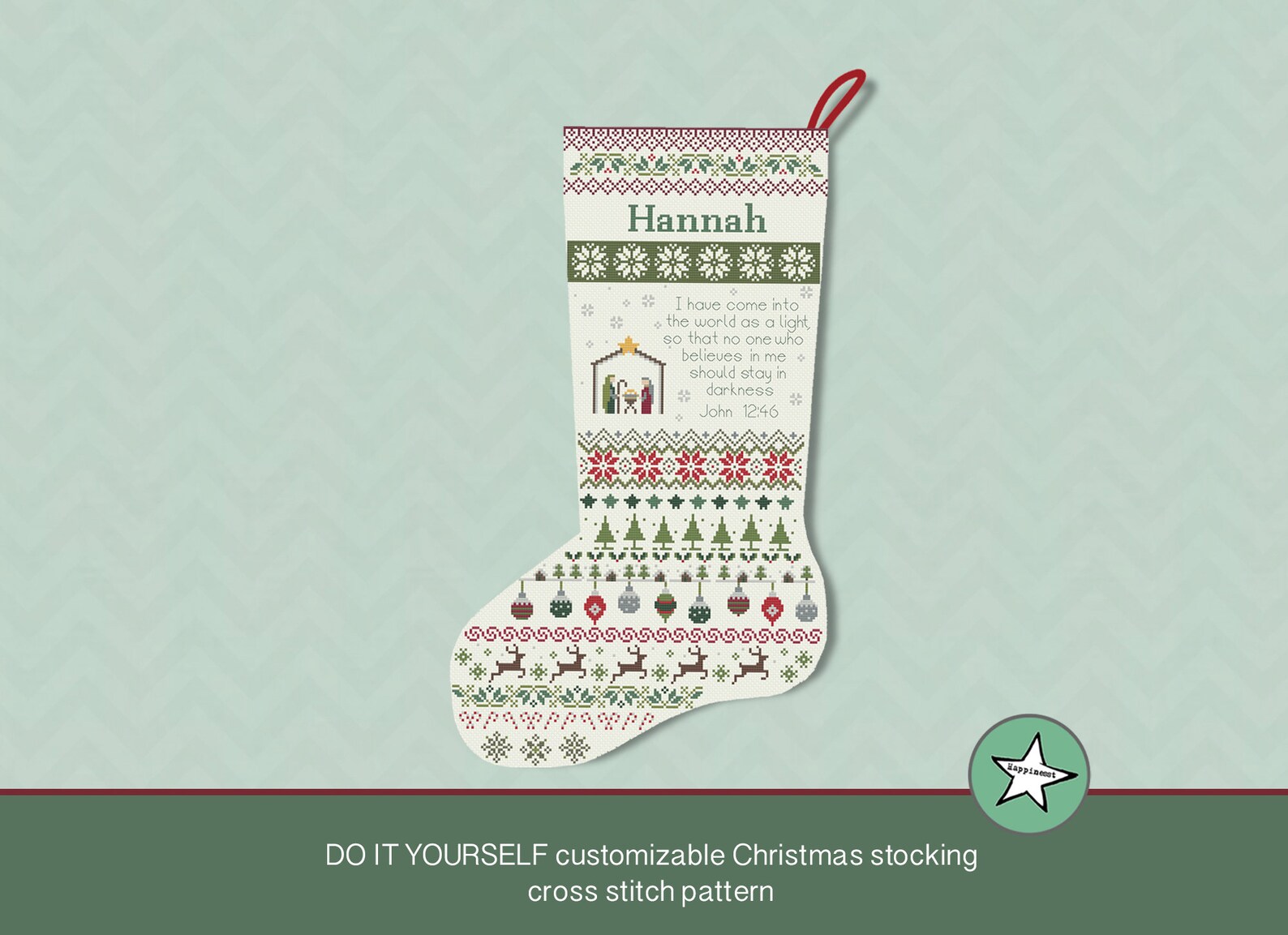 Christmas Stocking Cross Stitch Pattern Nativity Scene DIY - Etsy