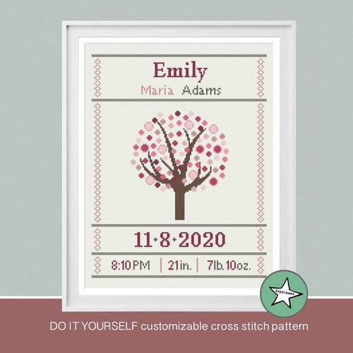 Cross Stitch Baby Birth Sampler Birth Announcement - Etsy