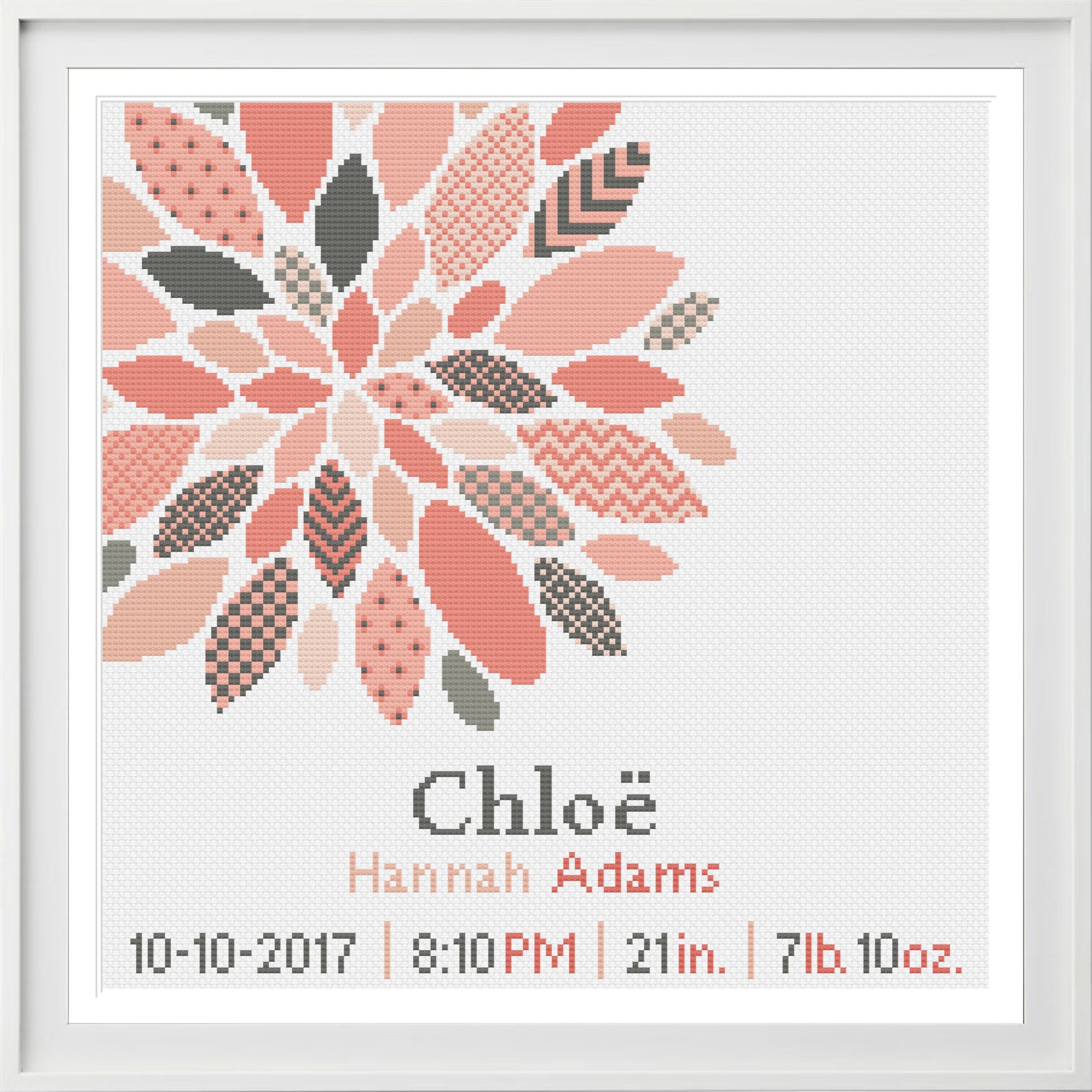 Cross Stitch Baby Birth Sampler, Birth Announcement, Modern Flower ...