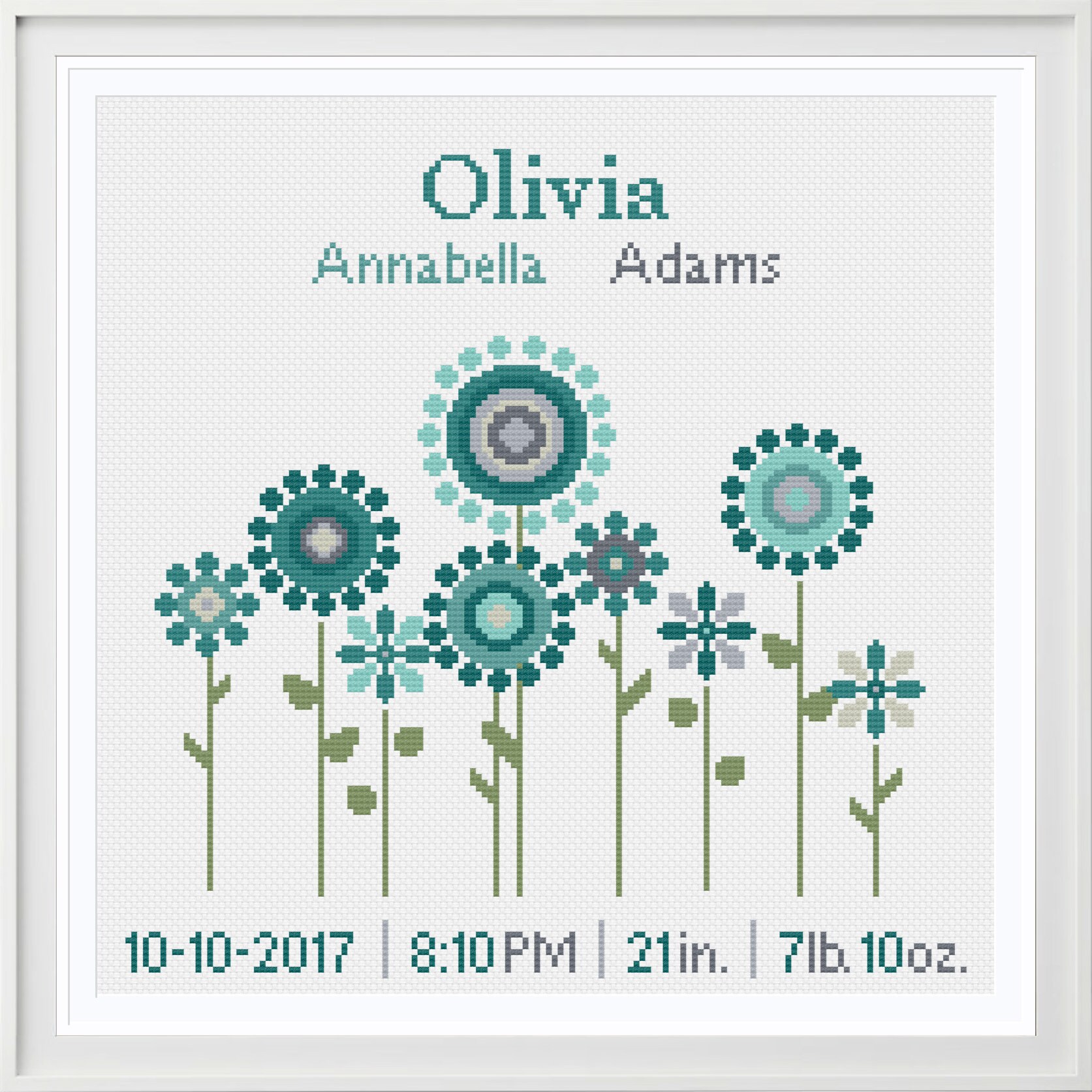 Cross Stitch Baby Birth Sampler Birth Announcement Flowers | Etsy