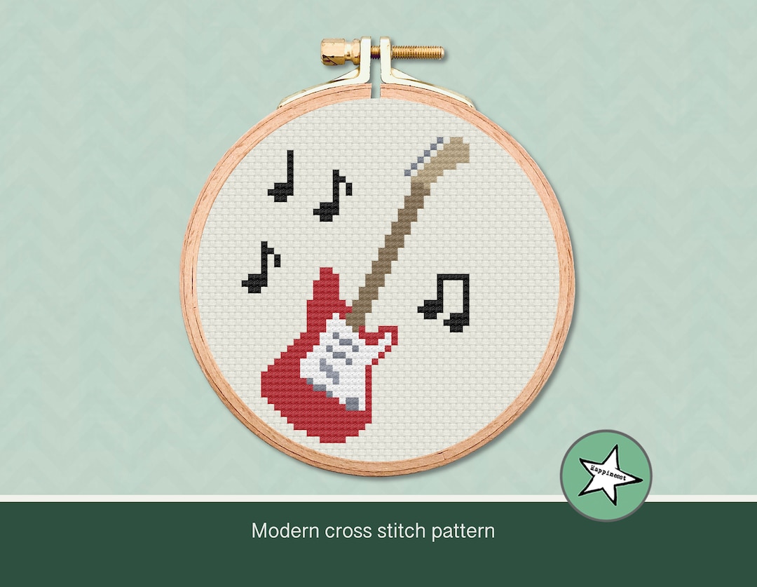 Cross Stitch Pattern Electric Guitar Mini Ornament, Modern Cross Stitch ...