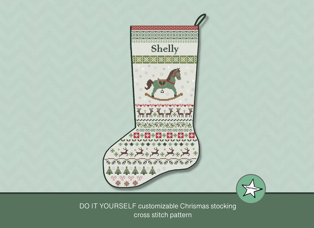 Christmas Stocking Cross Stitch Pattern Rocking Horse, DIY Customizable ...