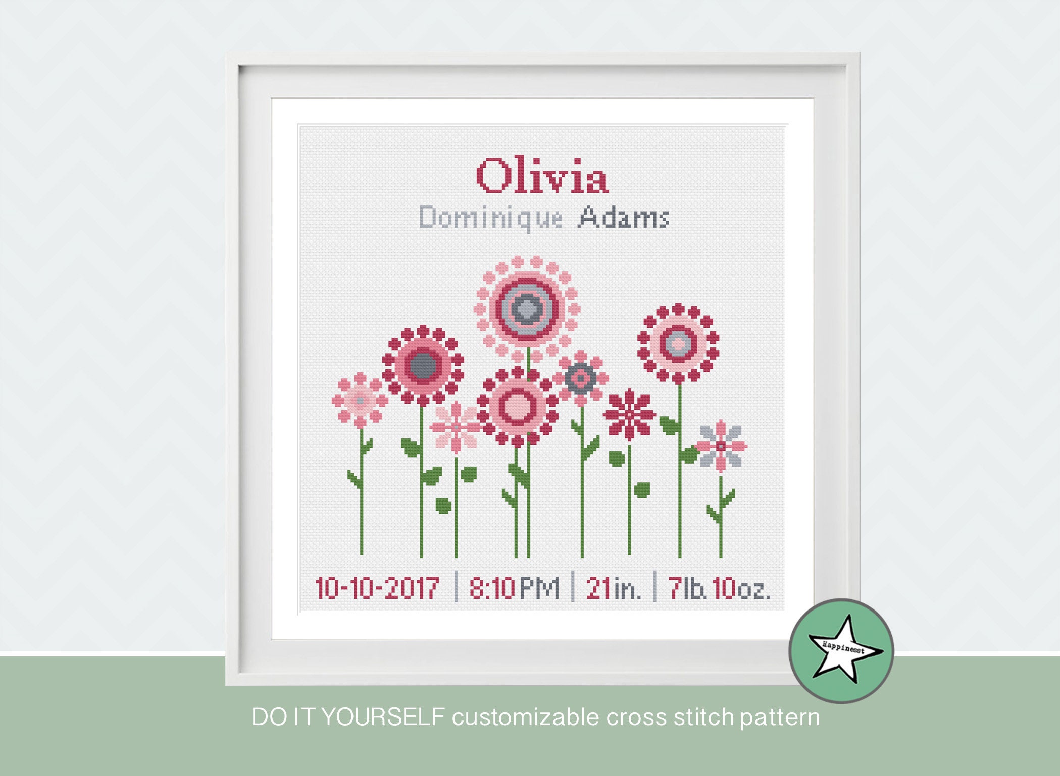 Cross Stitch Baby Birth Sampler Birth Announcement Flowers | Etsy Australia