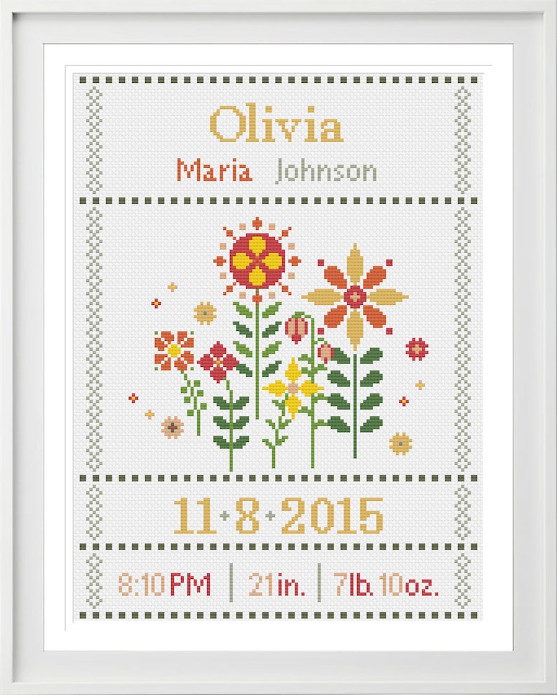 Cross Stitch Baby Birth Sampler Birth Announcement Flowers - Etsy