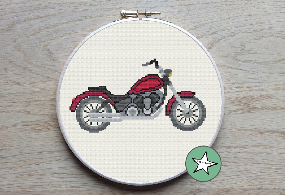 Cross Stitch Pattern Motorcycle, Modern Cross Stitch, Vintage ...