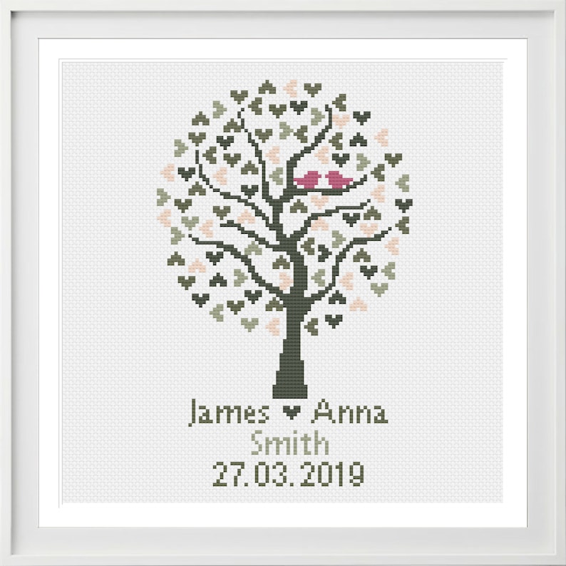 Wedding cross stitch pattern love tree wedding tree round | Etsy