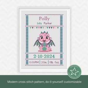 Cross Stitch Pattern Baby Birth Sampler Dragon, Birth Announcement ...