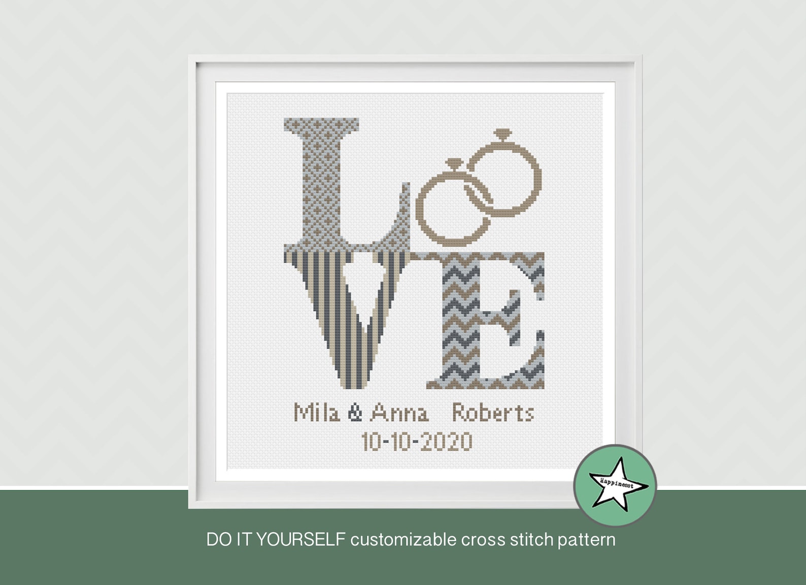 Wedding Cross Stitch Pattern Love Sign Female Rings Grey | Etsy