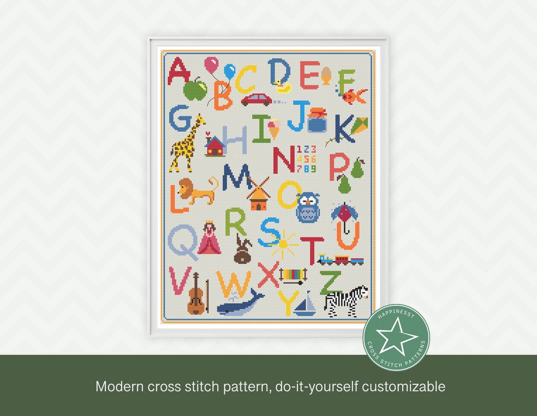 Cross Stitch Sampler, ABC, Alphabet, Kids ABC, Nursery Decoration ...