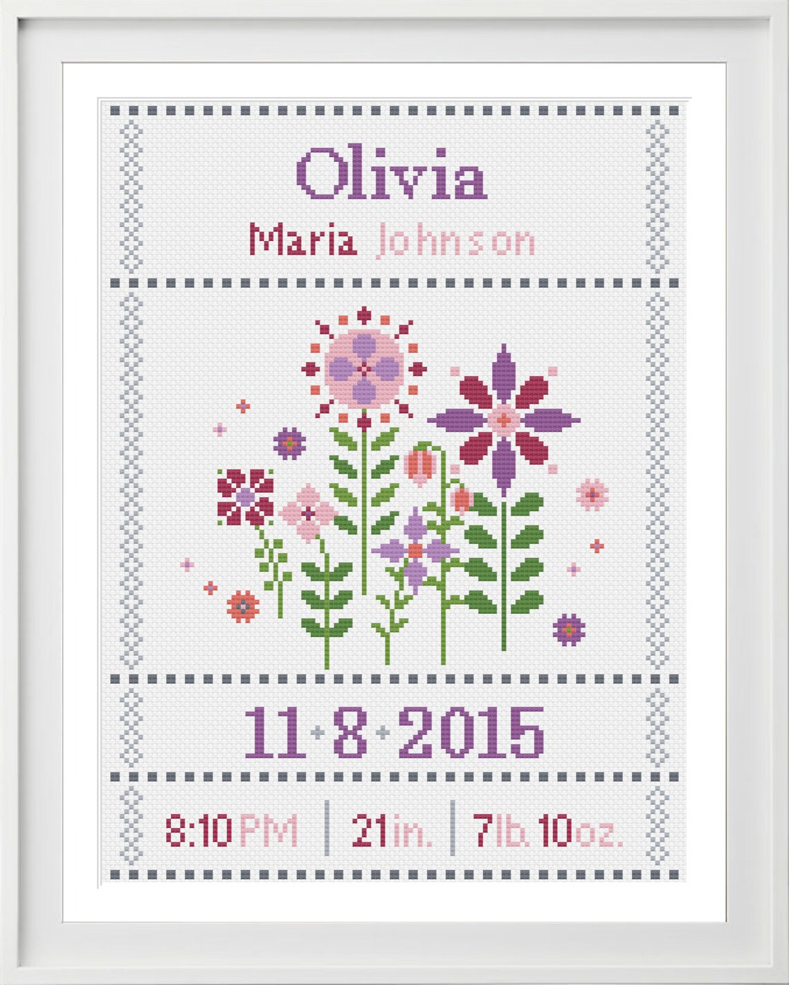 Cross Stitch Baby Birth Sampler Birth Announcement Flowers - Etsy