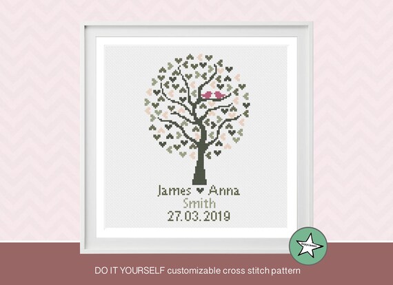 Wedding cross stitch pattern love tree wedding tree round | Etsy