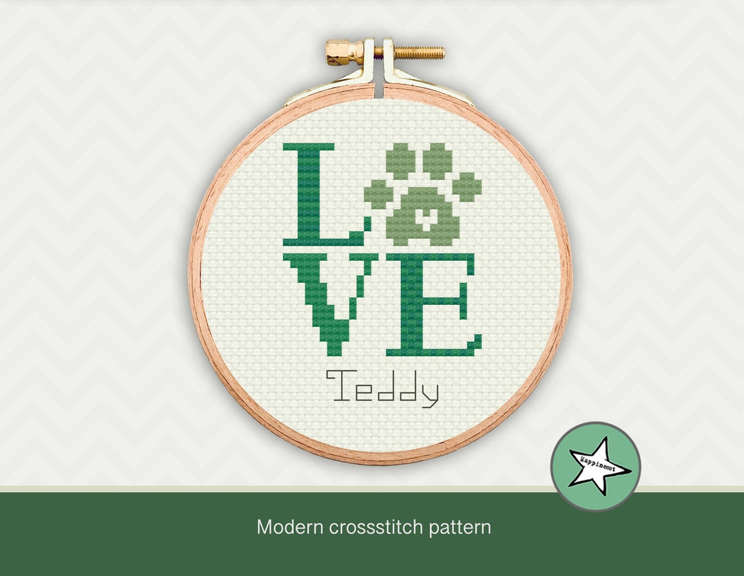 Cross Stitch Pattern, Paw Love Sign, Customisable, Ornament, PDF ...