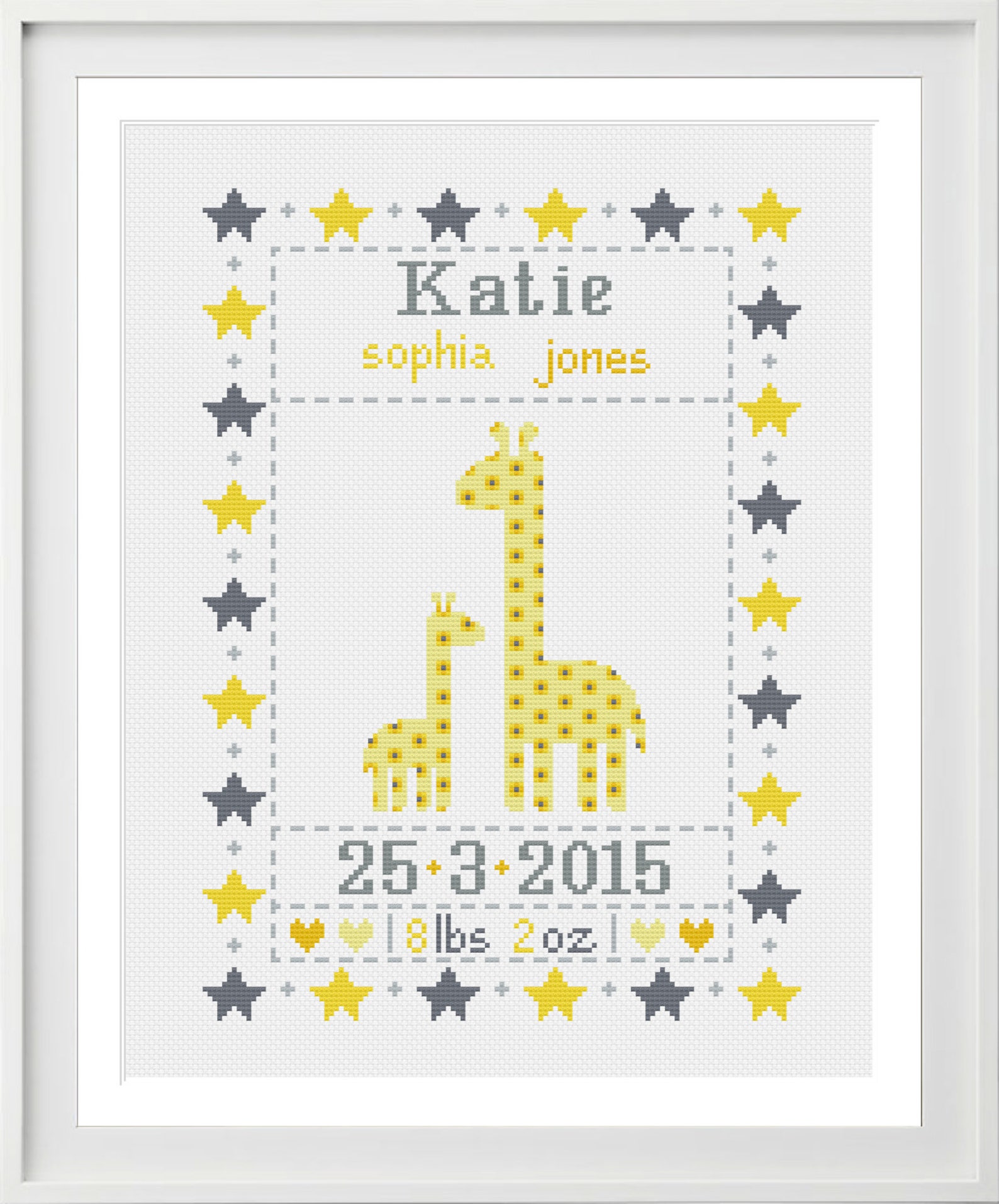 Cross Stitch Baby Birth Sampler Birth Announcement Giraffes - Etsy