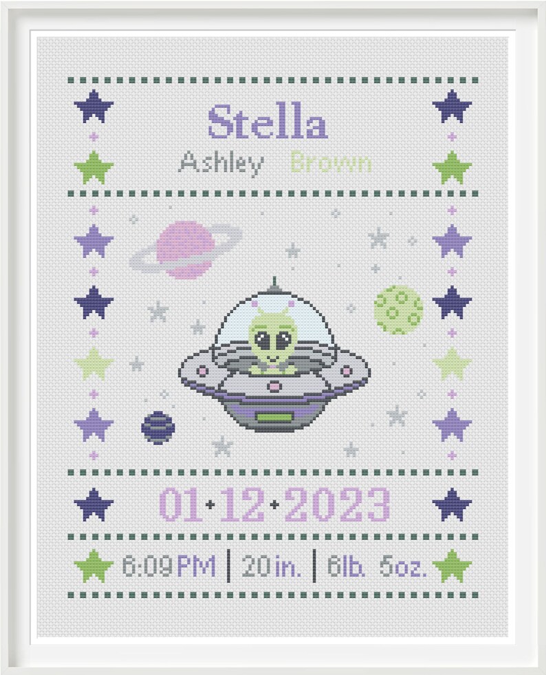 Cross Stitch Pattern Birth Sampler Birth Announcement Alien - Etsy