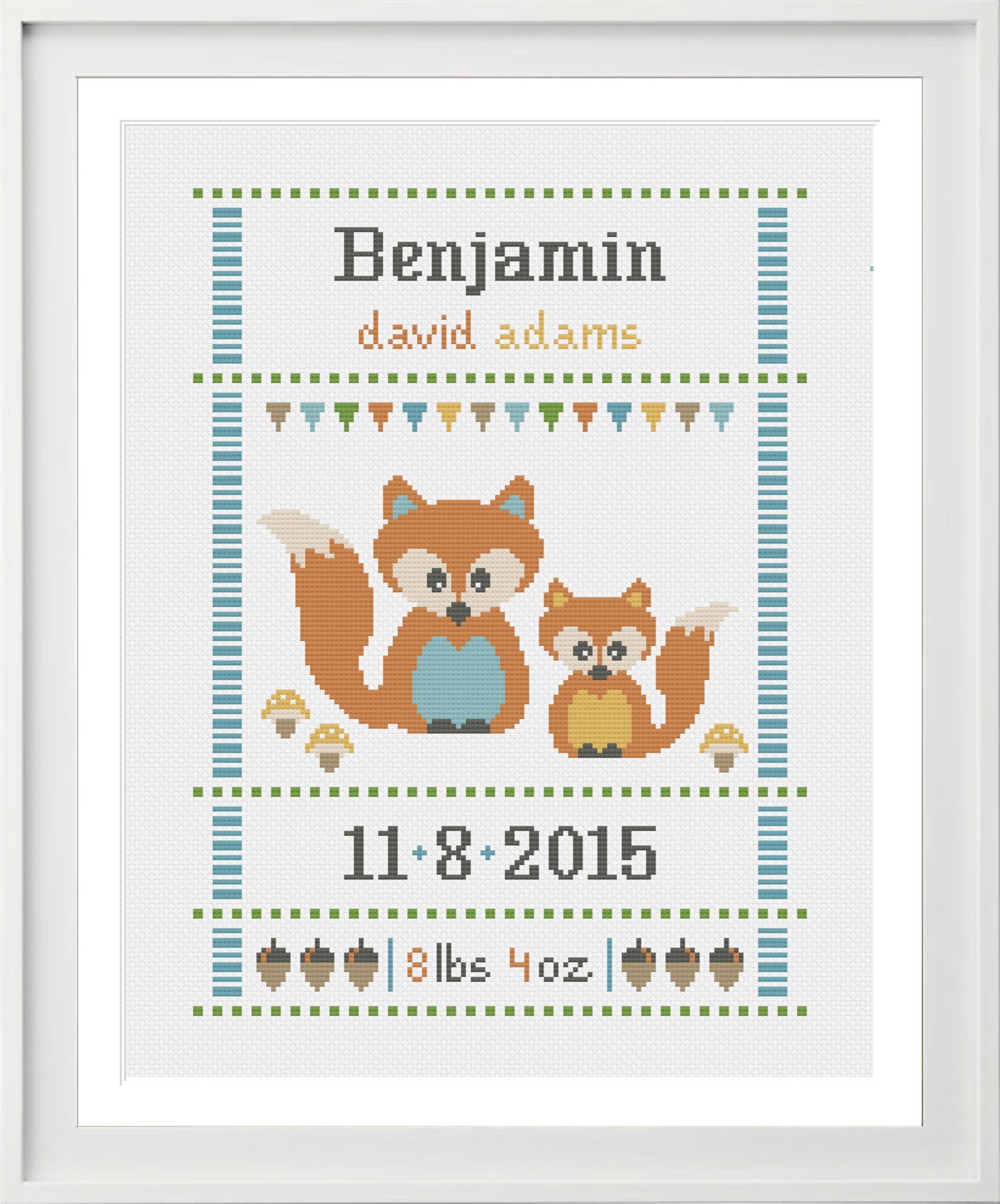 Cross Stitch Baby Birth Sampler Birth Announcement Fox DIY - Etsy