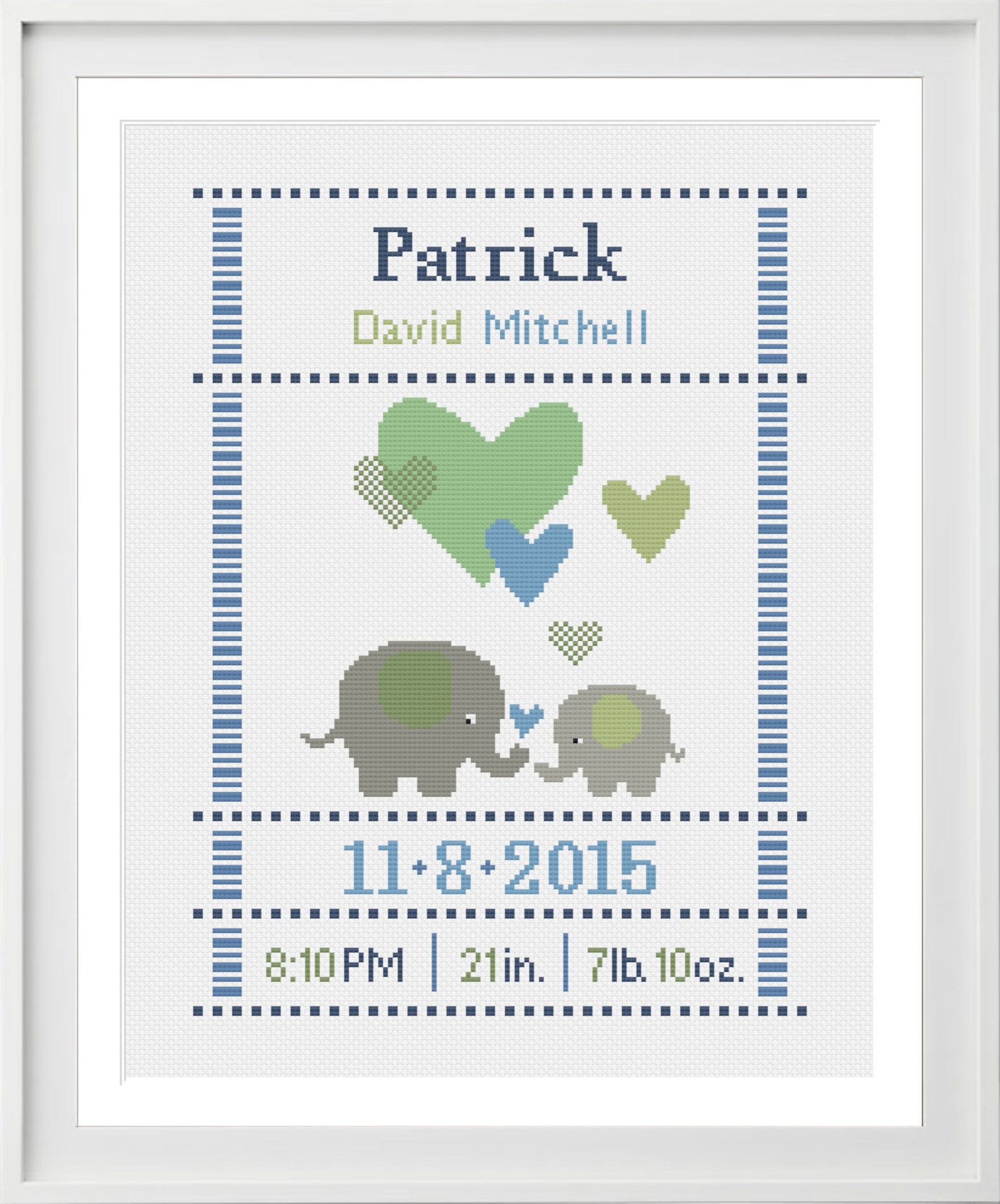 Cross Stitch Baby Birth Sampler, Birth Announcement, Elephants, Baby ...