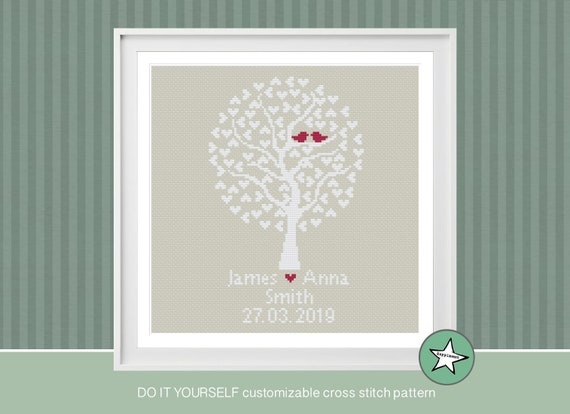 Wedding cross stitch pattern love tree wedding tree round | Etsy