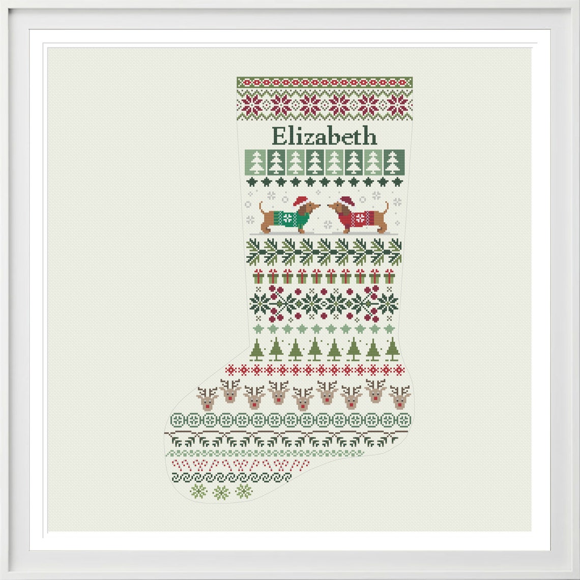 Christmas Stocking Cross Stitch Pattern Dachshund, DIY Customizable ...
