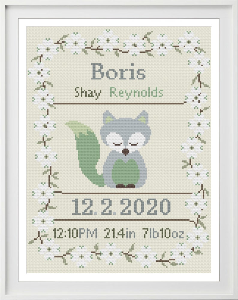 Cross Stitch Pattern Baby Birth Sampler, Birth Announcement, Sleeping ...