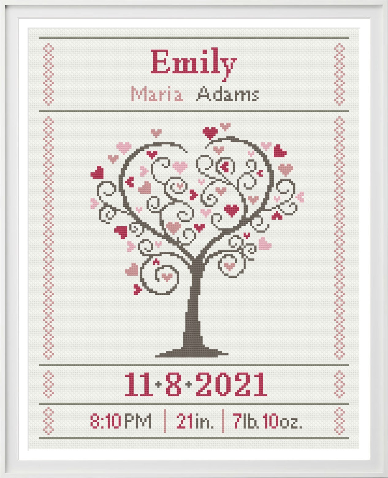Cross Stitch Baby Birth Sampler Love Tree Birth Announcement - Etsy