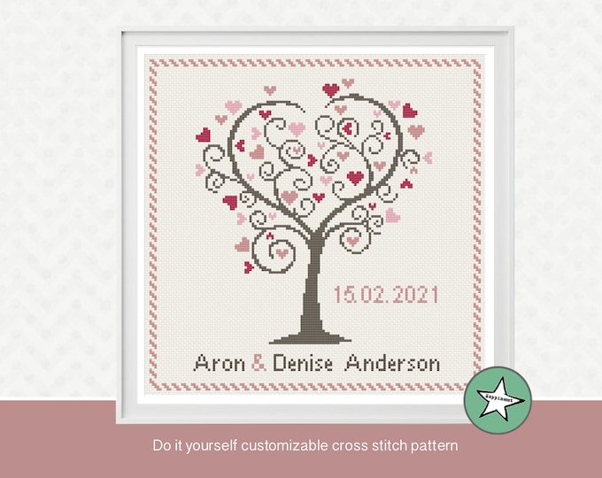 Wedding Cross Stitch Pattern, Love Tree, Diy Customizable, Modern ...