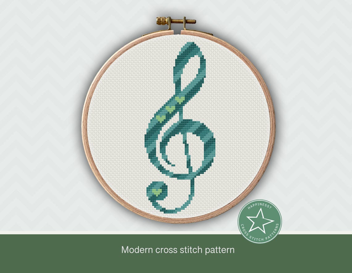 Cross Stitch Pattern G Clef, Treble Clef, Cross Stitch Music, Modern ...