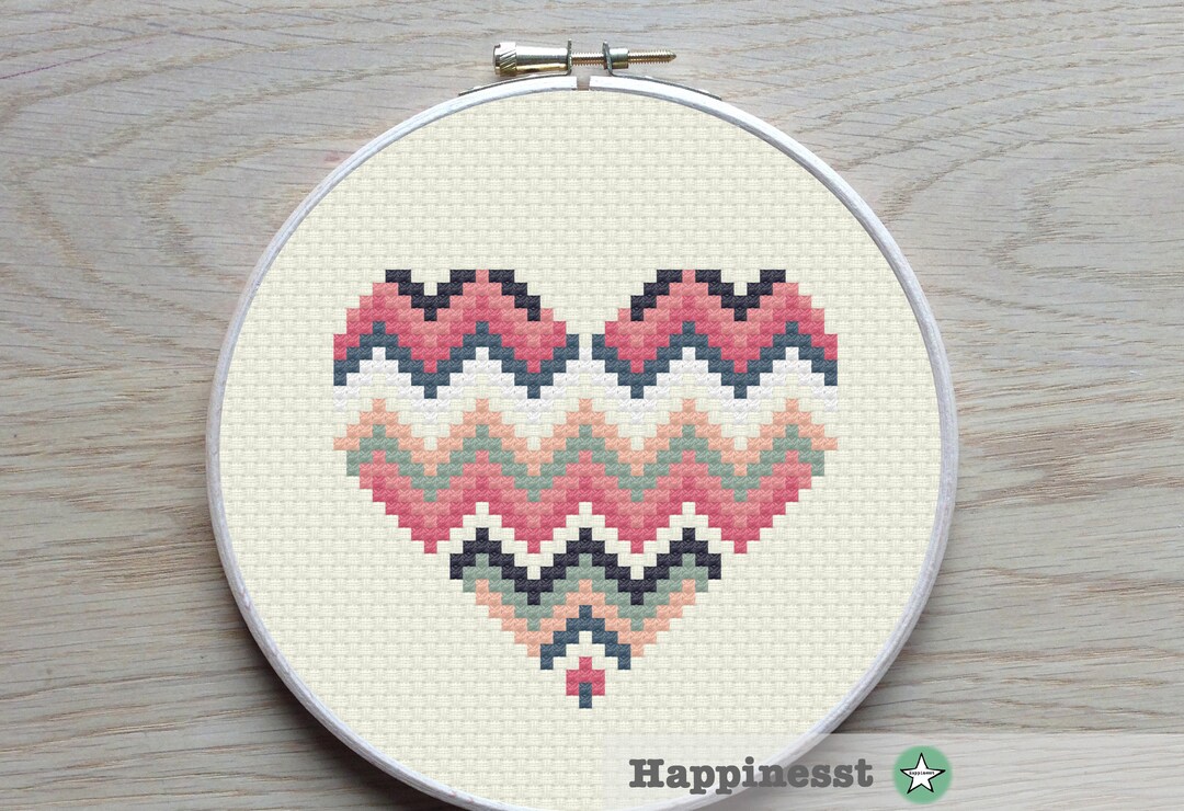 Geometric Modern Cross Stitch Pattern Heart, Chevron, PDF Pattern ...