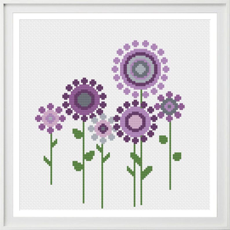 Cross Stitch Pattern Purple Flowers Modern Flowers PDF - Etsy
